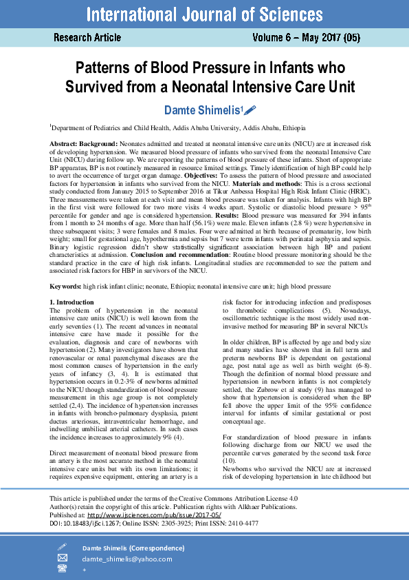(PDF) Patterns of Blood Pressure in Infants who Survived from a ...