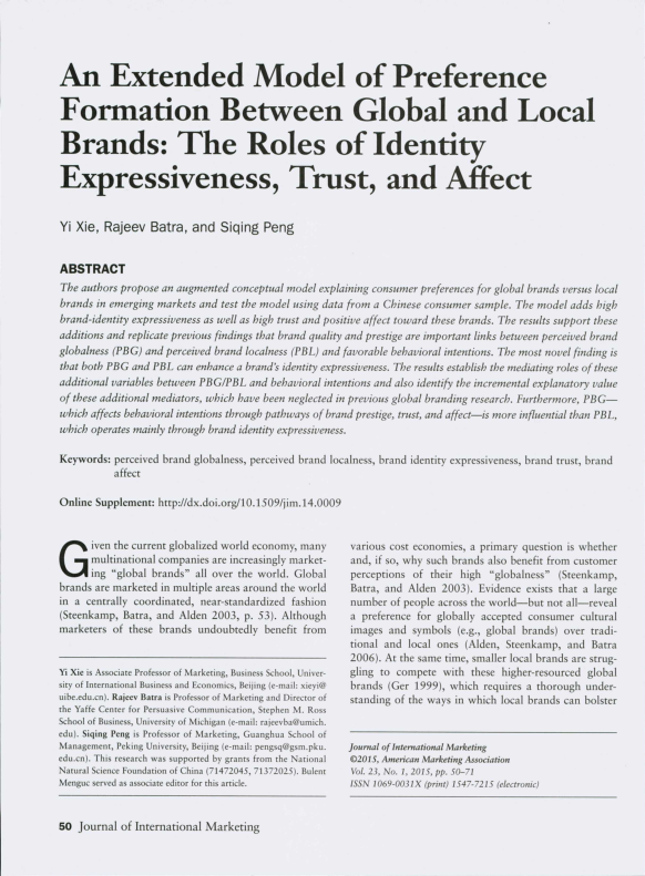 (PDF) An Extended Model of Preference Formation Between Global and ...