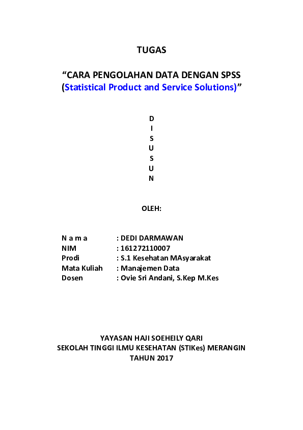 (PDF) TUGAS " CARA PENGOLAHAN DATA DENGAN SPSS (Statistical Product and ...
