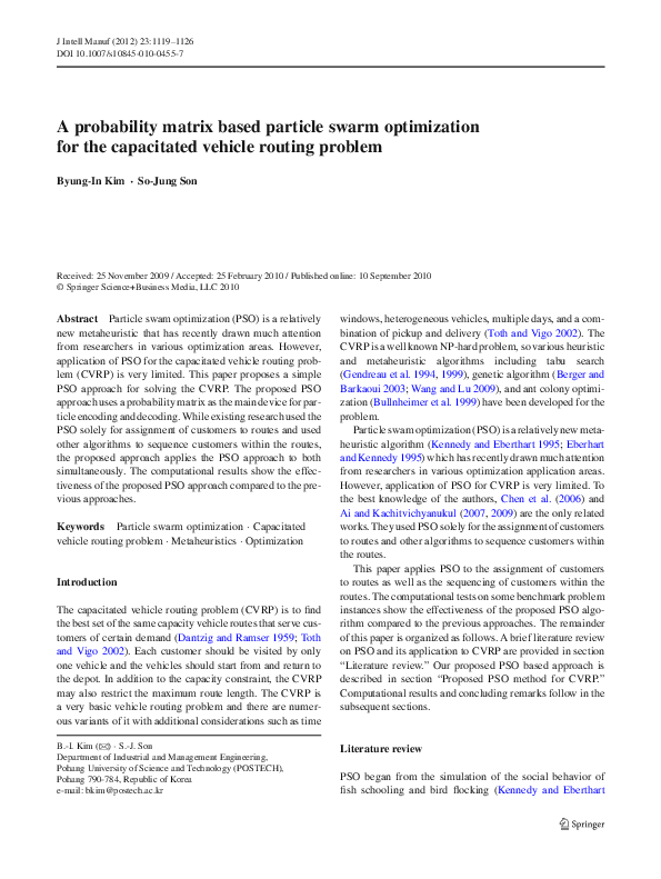 (PDF) A probability matrix based particle swarm optimization for the capacitated vehicle routing ...