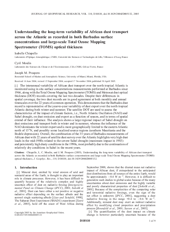 (PDF) Understanding the long-term variability of African dust transport ...