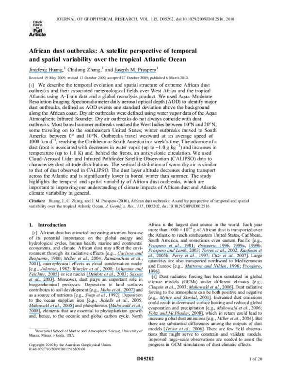 (PDF) African dust outbreaks: A satellite perspective of temporal and ...