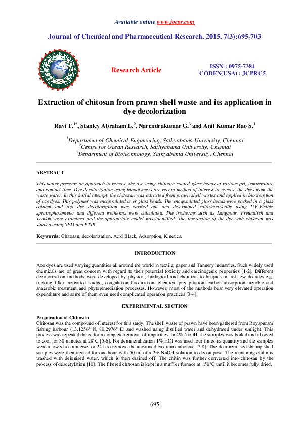 (PDF) Extraction of chitosan from prawn shell waste and its application ...