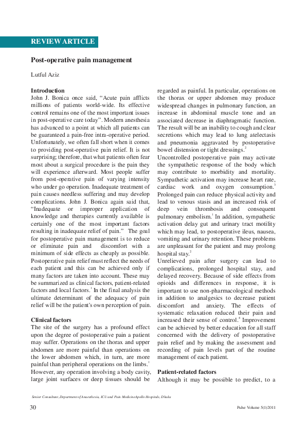 (PDF) Post-operative pain management