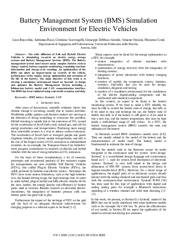 (PDF) Battery Management System (BMS) Simulation Environment for ...