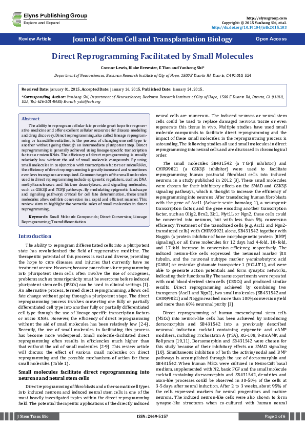 (PDF) Direct Reprogramming Facilitated by Small Molecules