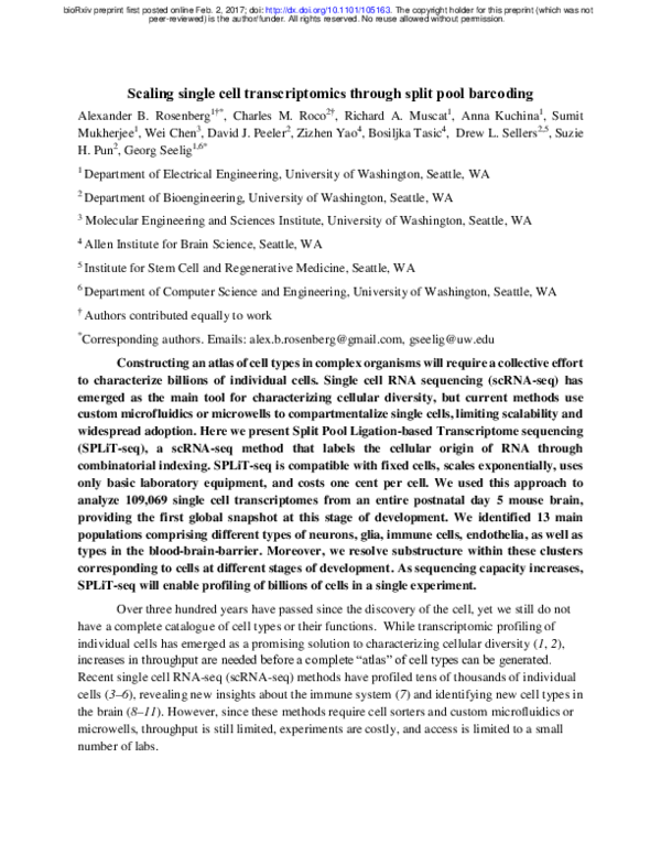 (PDF) Scaling single cell transcriptomics through split pool barcoding