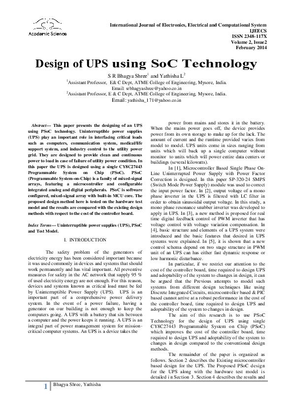 (PDF) Design of UPS using SoC Technology