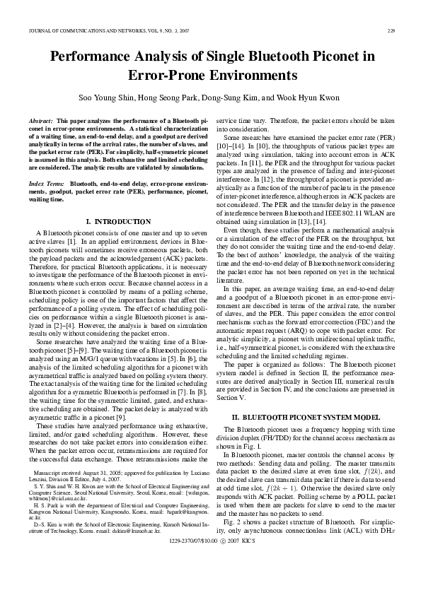 (PDF) Performance analysis of single Bluetooth piconet in error-prone environments