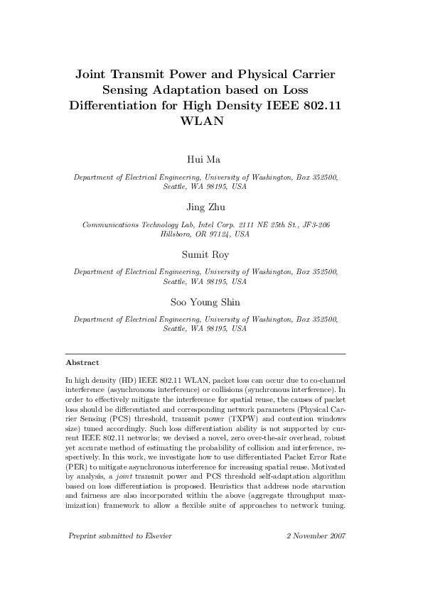 (PDF) Joint Transmit Power and Physical Carrier Sensing Adaptation based on Loss Difierentiation ...