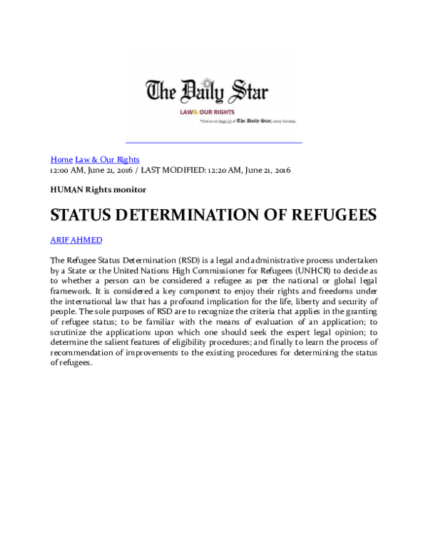 (DOC) STATUS DETERMINATION OF REFUGEES.docx