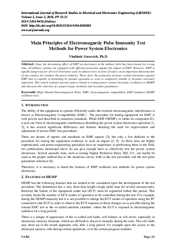 (PDF) Main Principles of Electromagnetic Pulse Immunity Test Methods ...