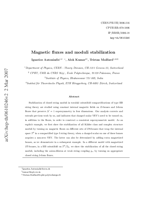 (PDF) Magnetic Fluxes for Moduli Stabilization