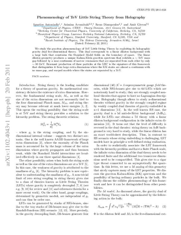 (PDF) Phenomenology of TeV Little String Theory from Holography