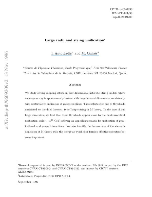 (PDF) Large radii and string unification