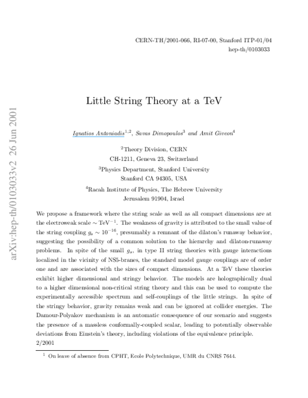 (PDF) Little string theory at a TeV