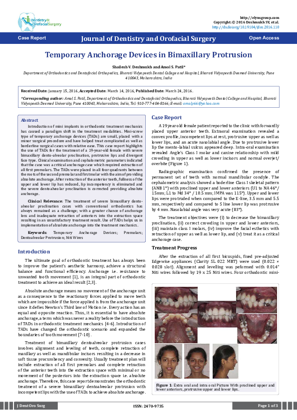 (PDF) Temporary Anchorage Devices in Bimaxillary Protrusion