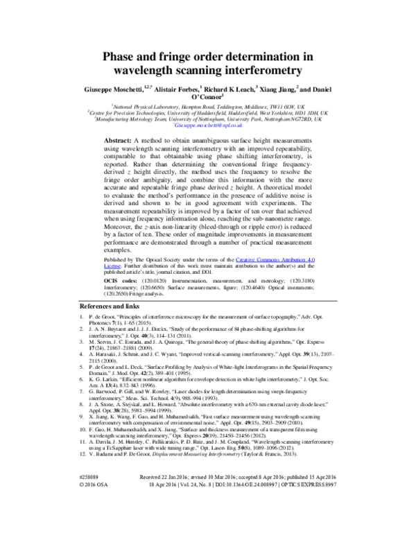 (PDF) Phase and fringe order determination in wavelength scanning interferometry