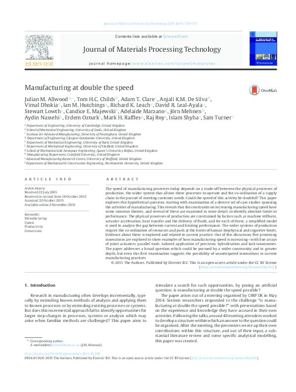 (PDF) Manufacturing at double the speed