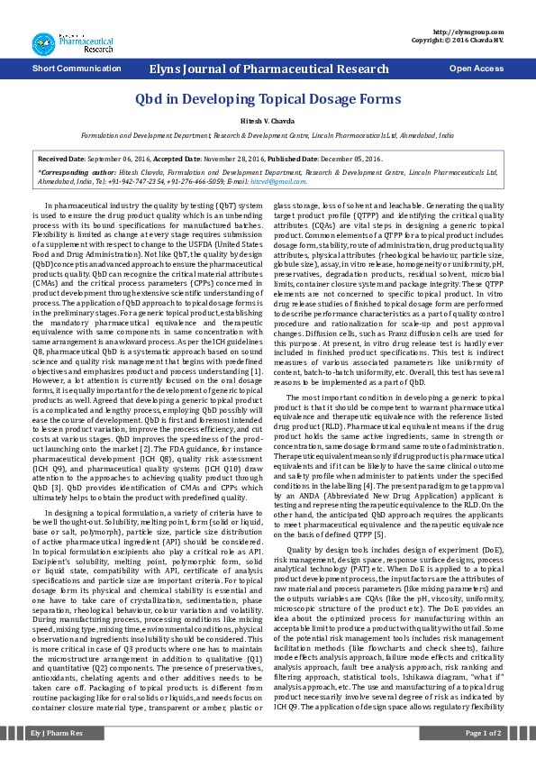 Pdf Qbd In Developing Topical Dosage Forms