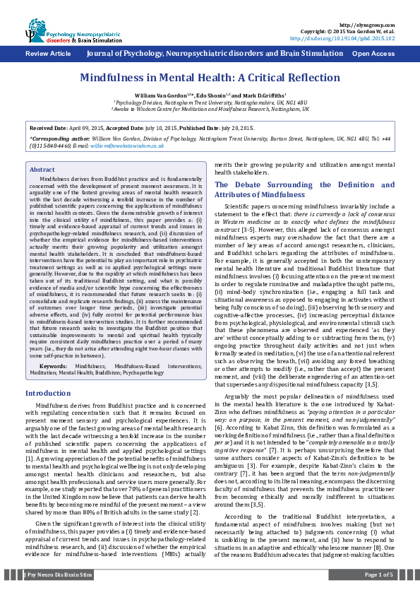(PDF) Mindfulness in Mental Health: A Critical Reflection
