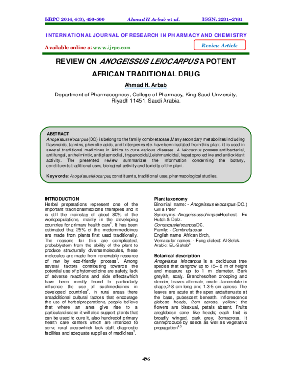 (PDF) Review on Anogeissus Leiocarpus a Potent African Traditional Drug