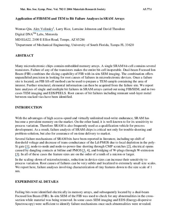 (PDF) Application of FIB/SEM and TEM to Single Bit Failure Analysis in ...