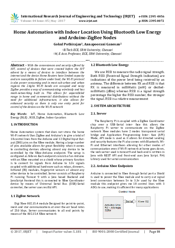 Pdf Home Automation With Indoor Location Using Bluetooth Low Energy And Arduino Zigbee Nodes