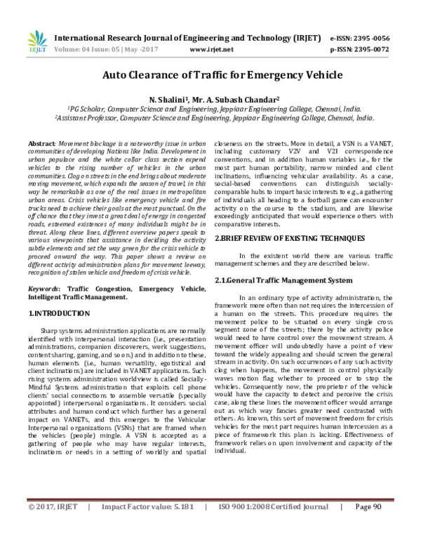 (PDF) Auto Clearance of Traffic for Emergency Vehicle