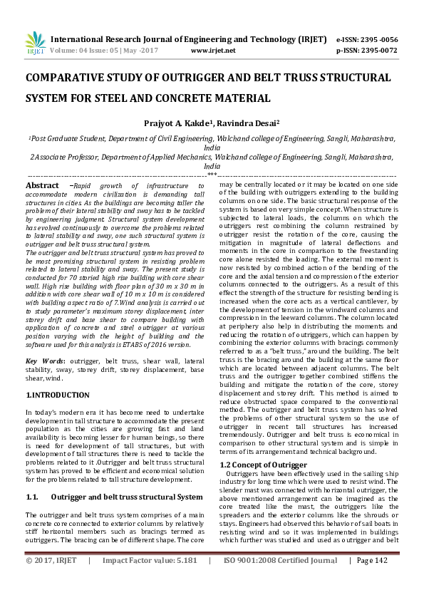 (PDF) COMPARATIVE STUDY OF OUTRIGGER AND BELT TRUSS STRUCTURAL SYSTEM ...