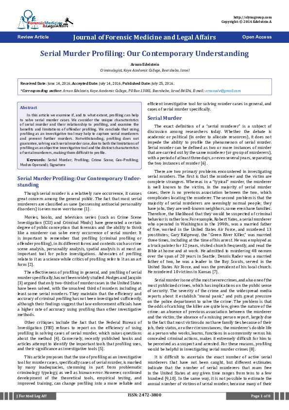 (PDF) Serial Murder Profiling: Our Contemporary Understanding