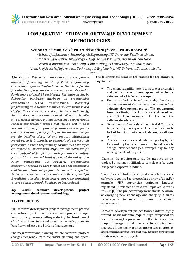 (PDF) COMPARATIVE STUDY OF SOFTWARE DEVELOPMENT METHODOLOGIES