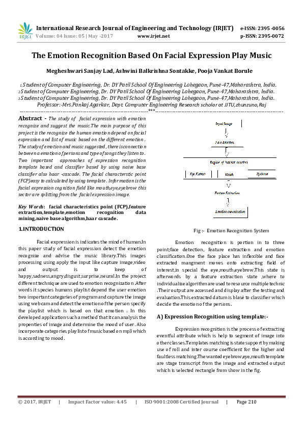 (PDF) The Emotion Recognition Based On Facial Expression Play Music