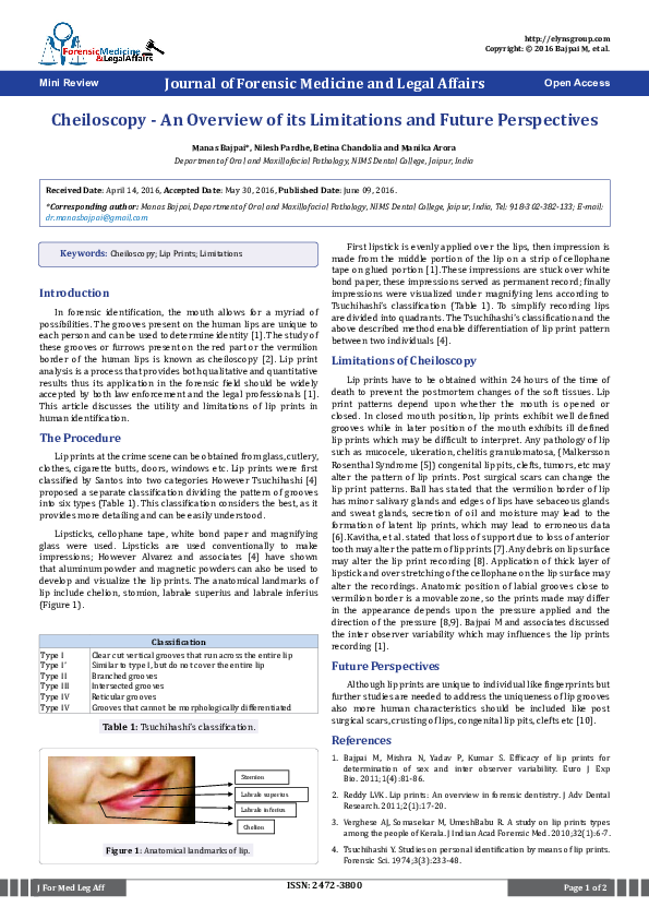 (PDF) Cheiloscopy -An Overview of its Limitations and Future Perspectives