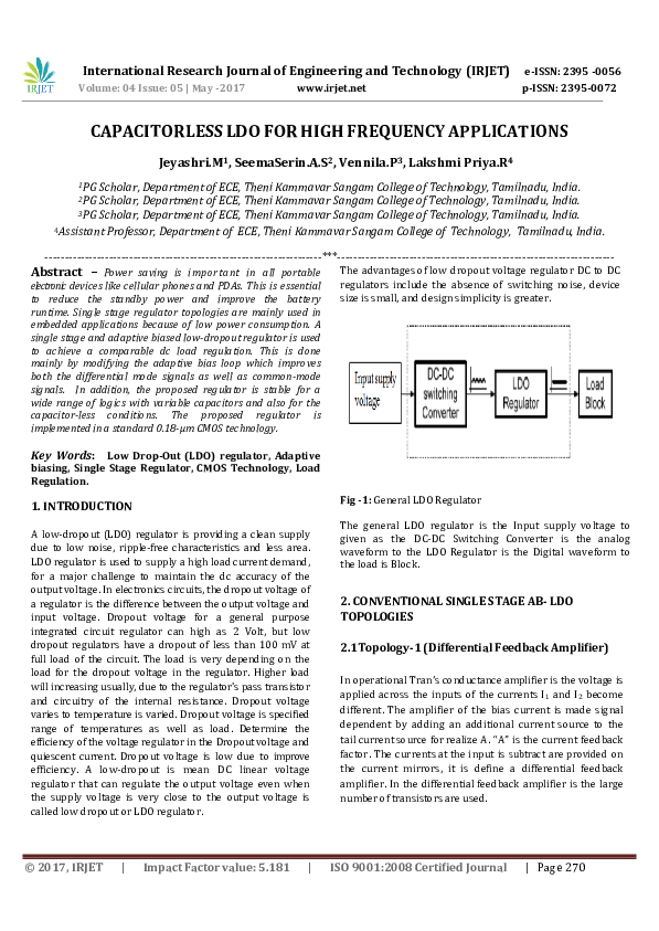 (PDF) CAPACITORLESS LDO FOR HIGH FREQUENCY APPLICATIONS