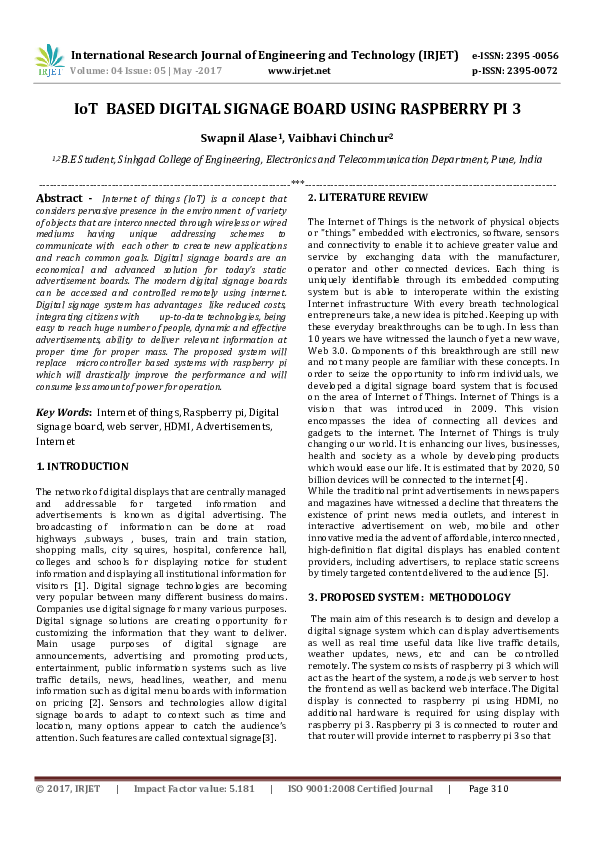 Pdf Iot Based Digital Signage Board Using Raspberry Pi 3