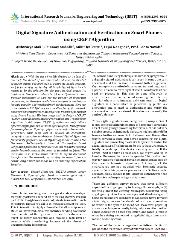 (PDF) Digital Signature Authentication and Verification on Smart Phones ...