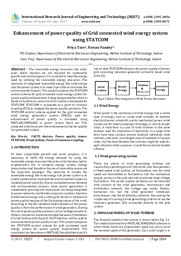 (PDF) Enhancement of power quality of Grid connected wind energy system using STATCOM
