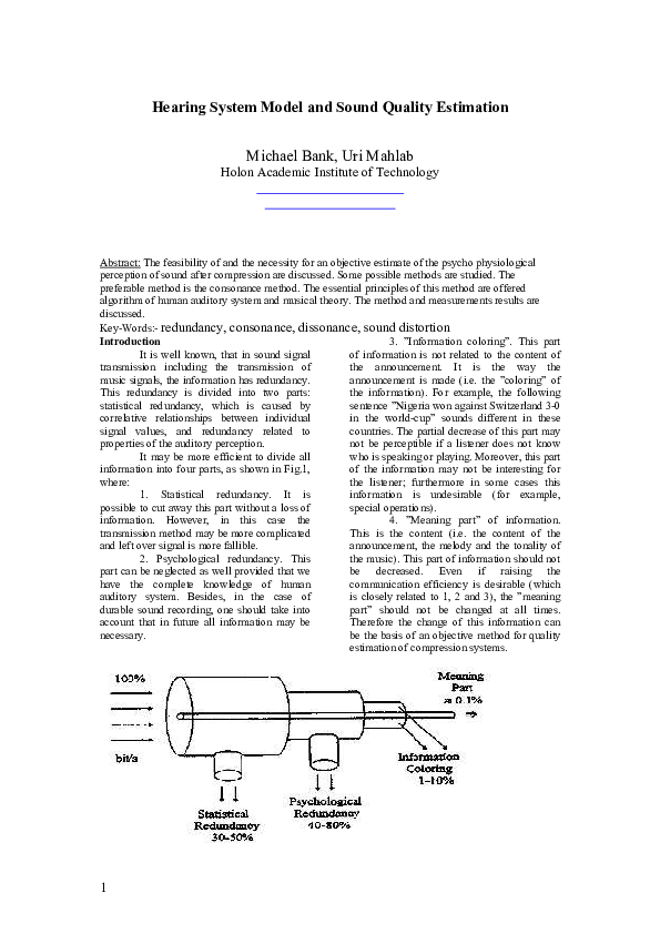 (PDF) Hearing system model and sound quality estimation