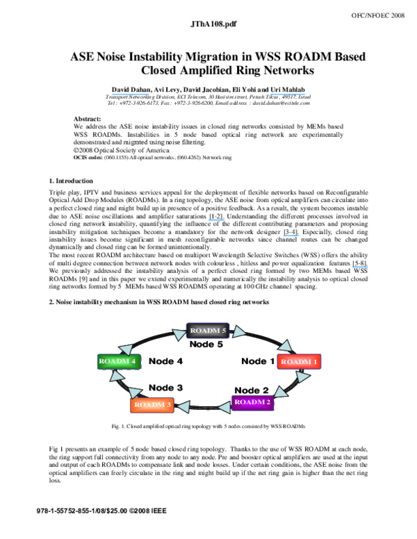 (PDF) ASE Noise Instability Migration in WSS ROADM Based Closed Amplified Ring Networks