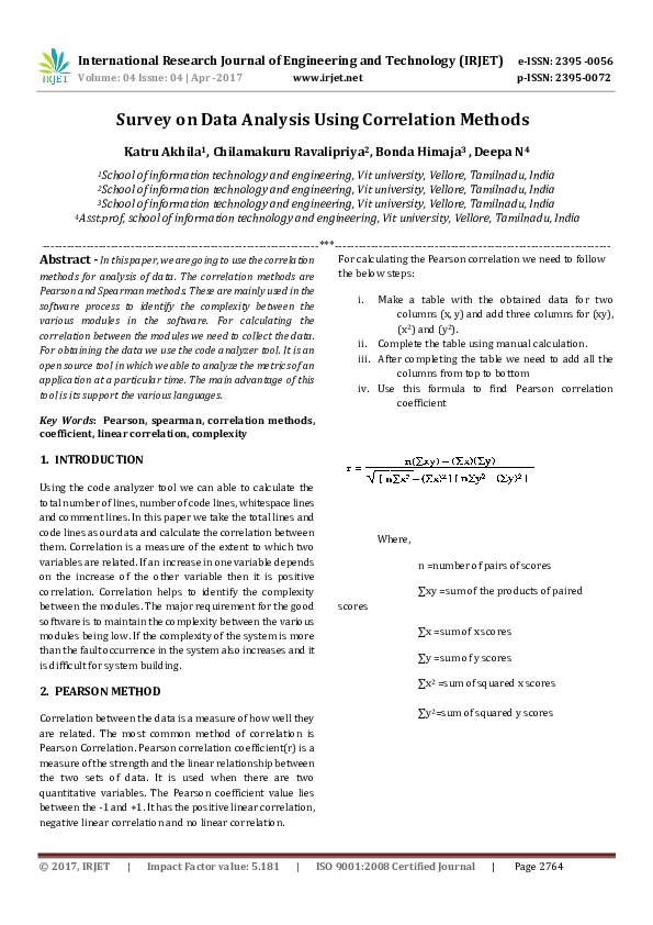 (PDF) Survey on Data Analysis Using Correlation Methods