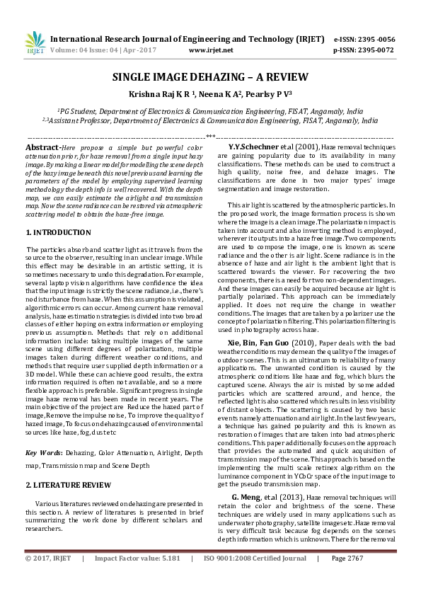 (PDF) SINGLE IMAGE DEHAZING – A REVIEW