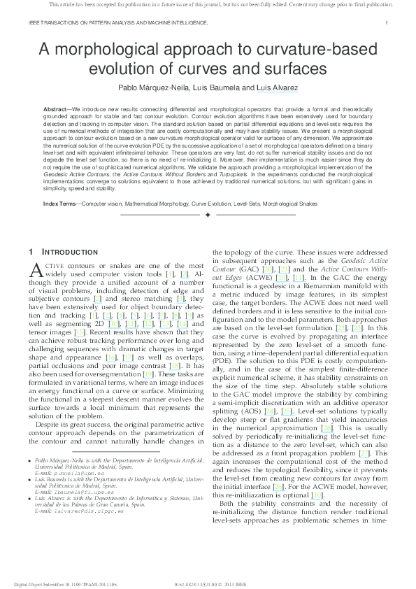 Pdf A Morphological Approach To Curvature Based Evolution Of Curves And Surfaces