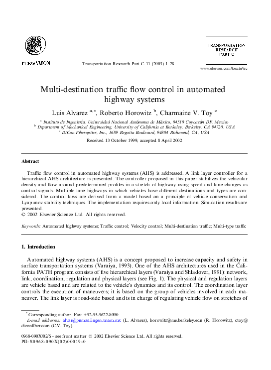 (PDF) Multi-destination traffic flow control in automated highway systems