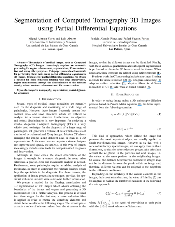 (PDF) Segmentation of Computed Tomography 3D Images Using Partial Differential Equations