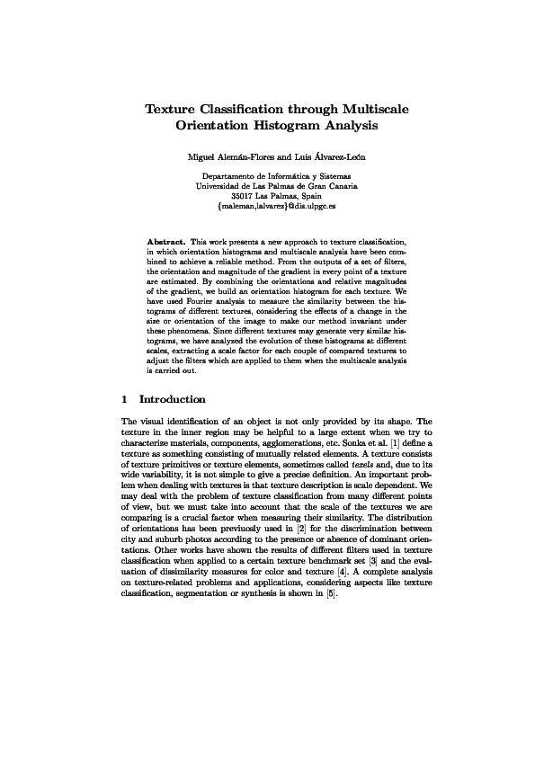 Pdf Texture Classification Through Multiscale Orientation Histogram Analysis