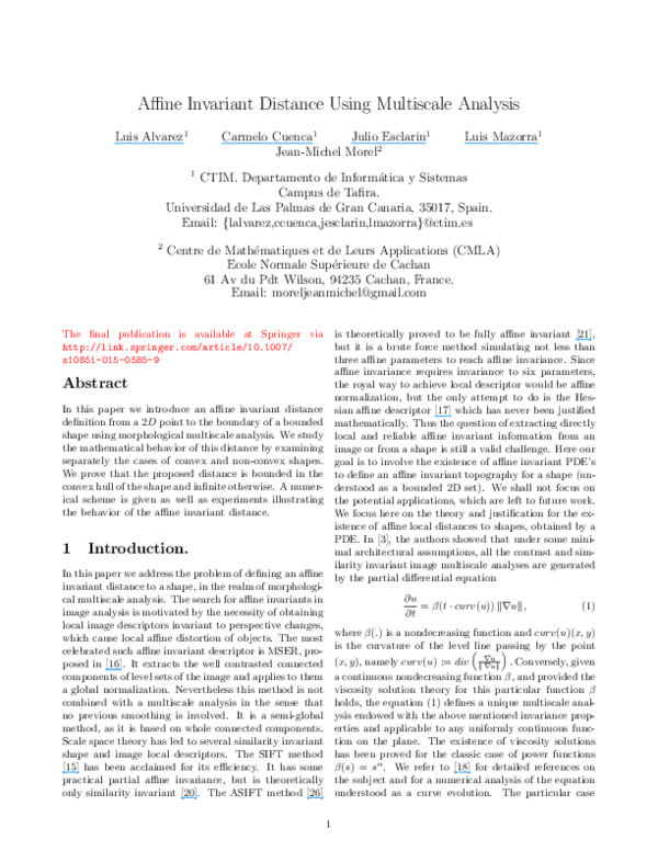 Pdf Affine Invariant Distance Using Multiscale Analysis