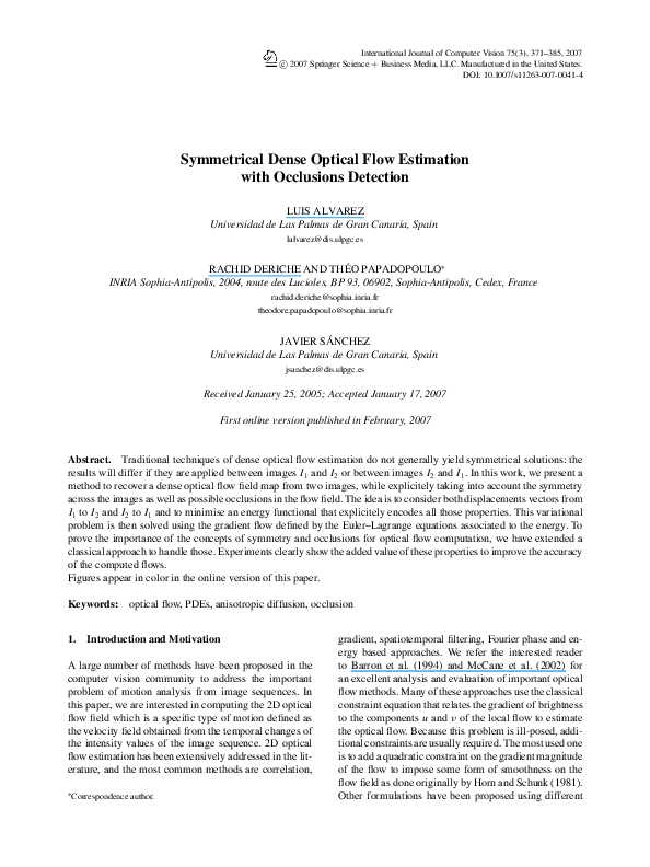 (PDF) Symmetrical Dense Optical Flow Estimation with Occlusion Detection