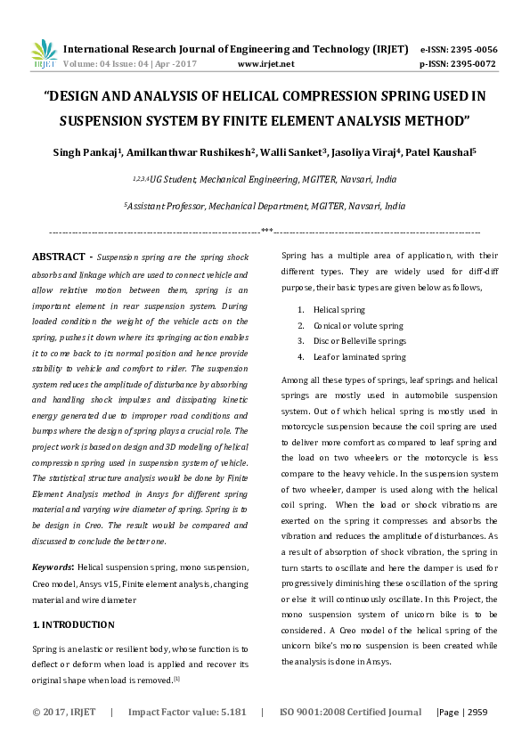 (PDF) " DESIGN AND ANALYSIS OF HELICAL COMPRESSION SPRING USED IN ...