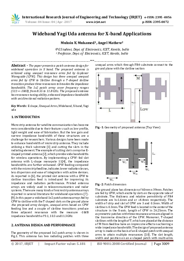 (PDF) Wideband Yagi Uda antenna for X-band Applications